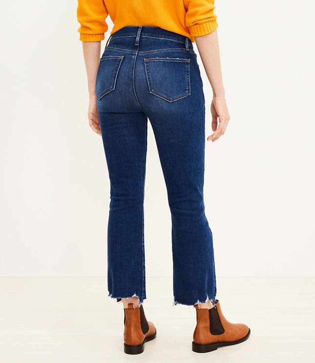 Curvy Chewed Hem High Rise Kick Crop Jeans in Destructed Mid Wash