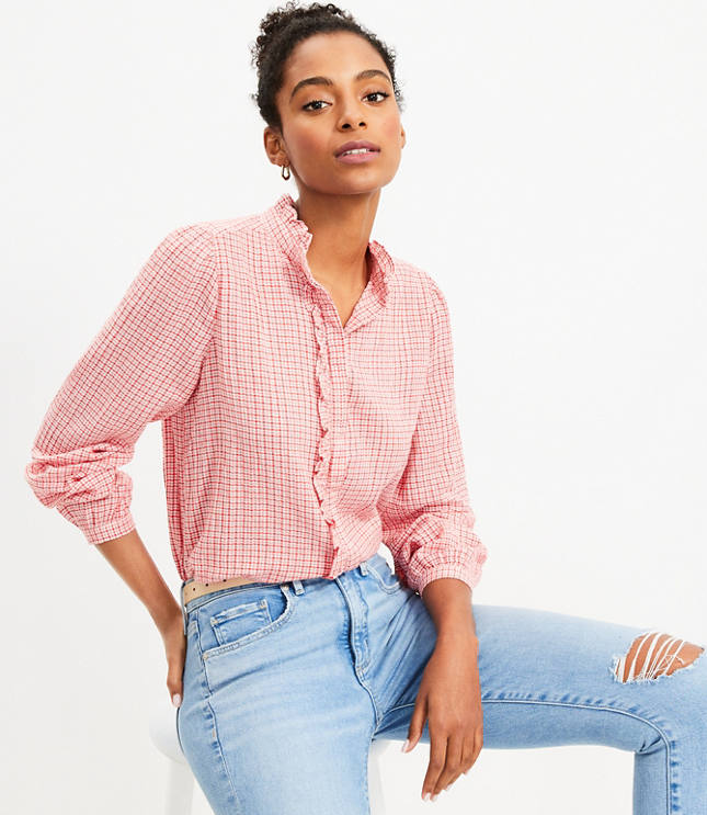 Petite Plaid Ruffle Shirt