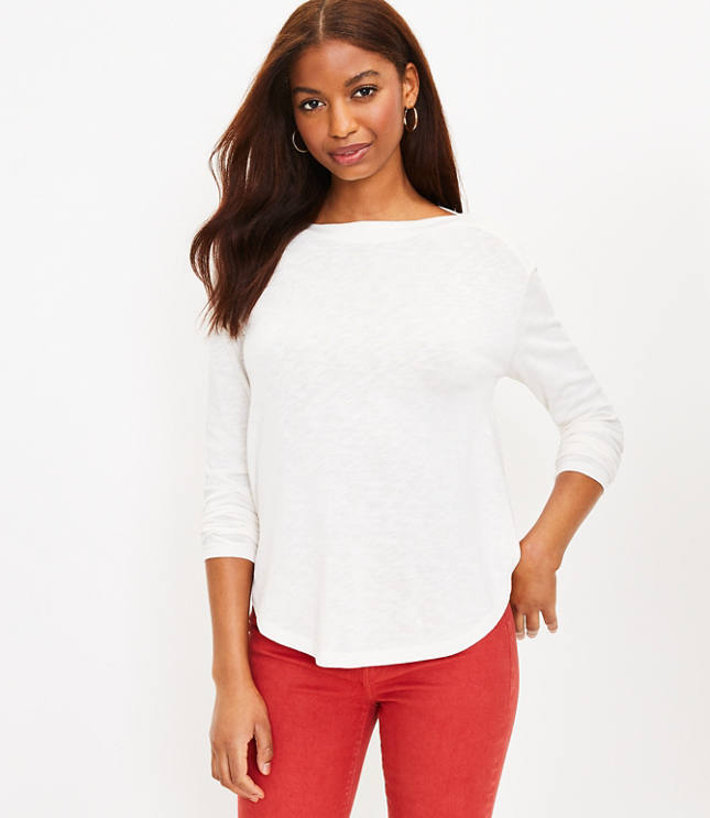 Petite Long Sleeve Boatneck Tee