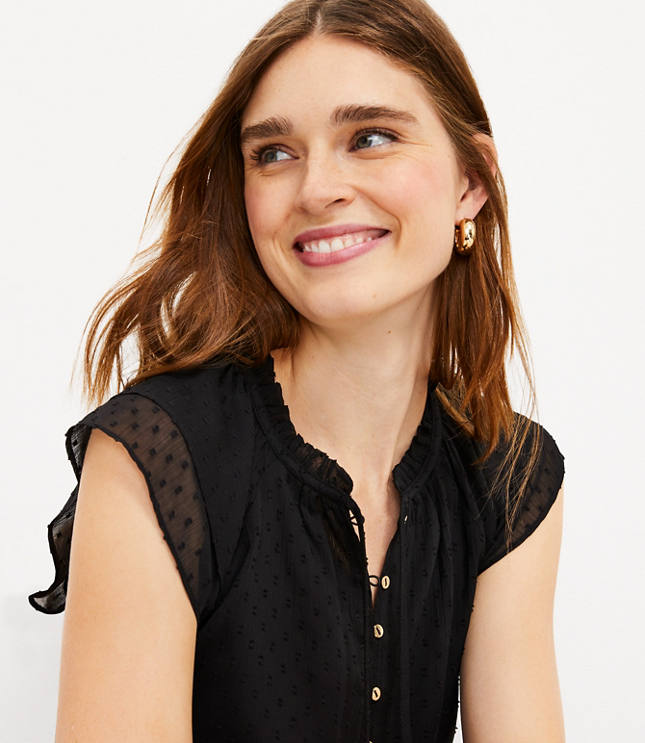 Flutter Button Tie Neck Top