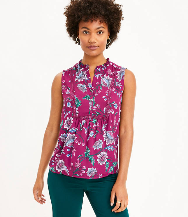 Floral Lace Trim Mixed Media Shell