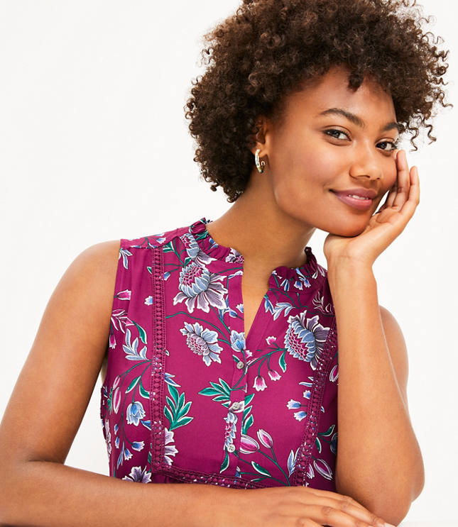 Floral Lace Trim Mixed Media Shell