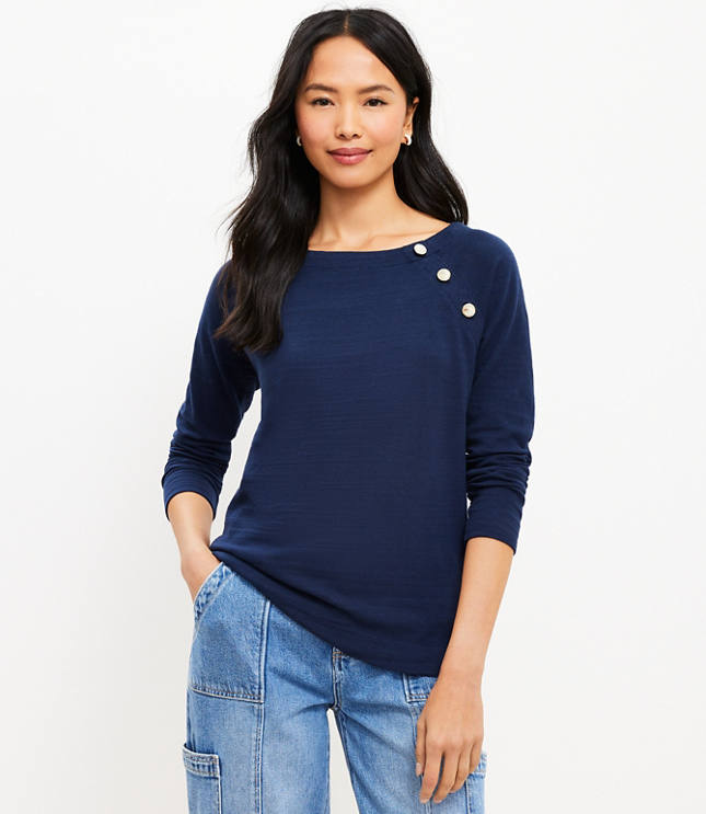Button Trim Long Sleeve Tee