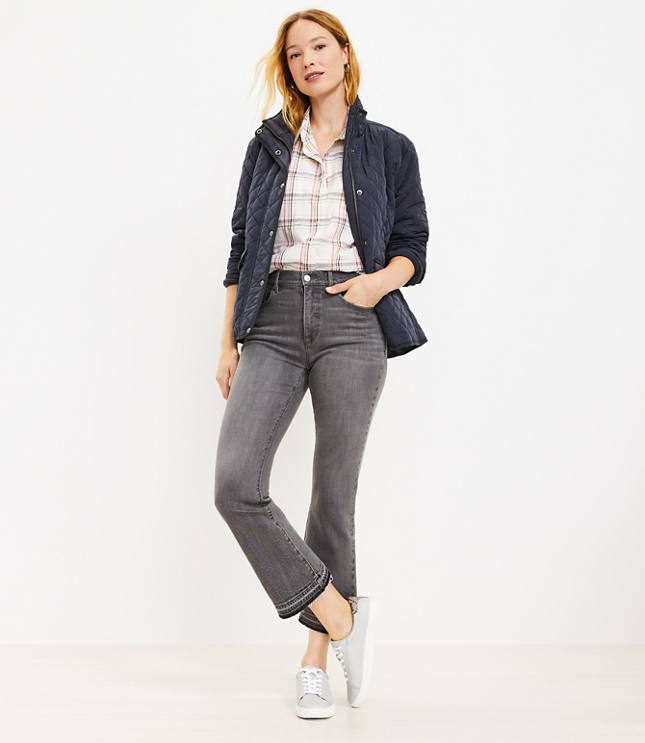 Petite Let Down Hem High Rise Kick Crop Jeans in Light Grey Wash