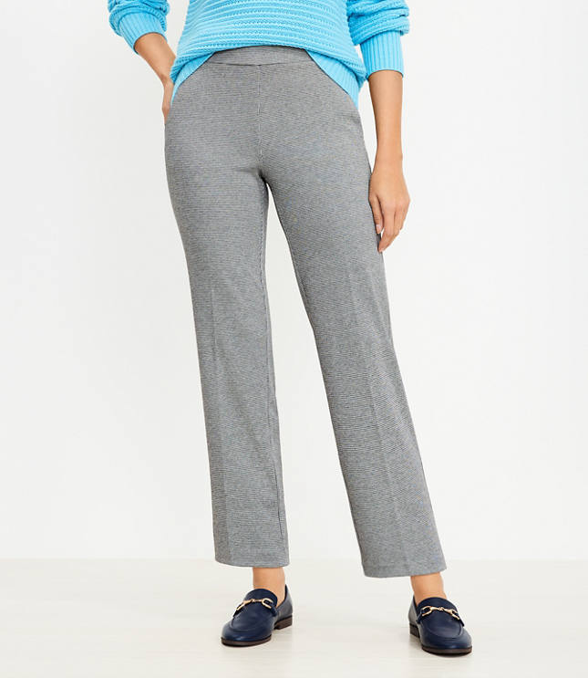 Petite Pull On Straight Pants in Houndstooth Ponte