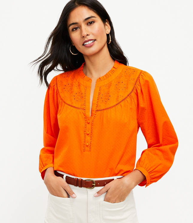 Embroidered Round Yoke Blouse