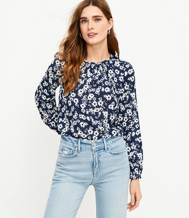 Floral Ruffle Cuff Blouse