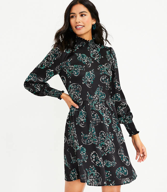 Paisley Ruffle Neck Dress