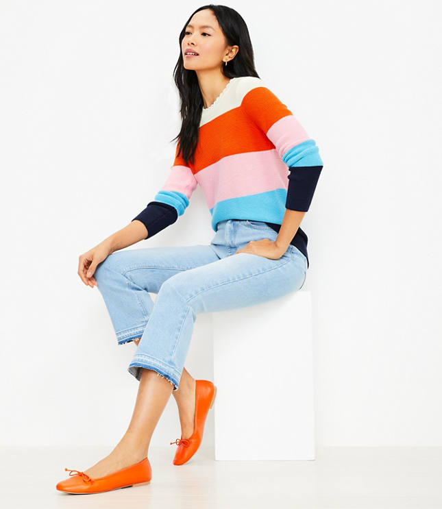 Let Down Hem High Rise Kick Crop Jeans in Vivid Light Indigo Wash