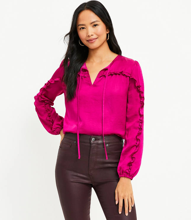 Ruffle Sleeve Mixed Media Blouse