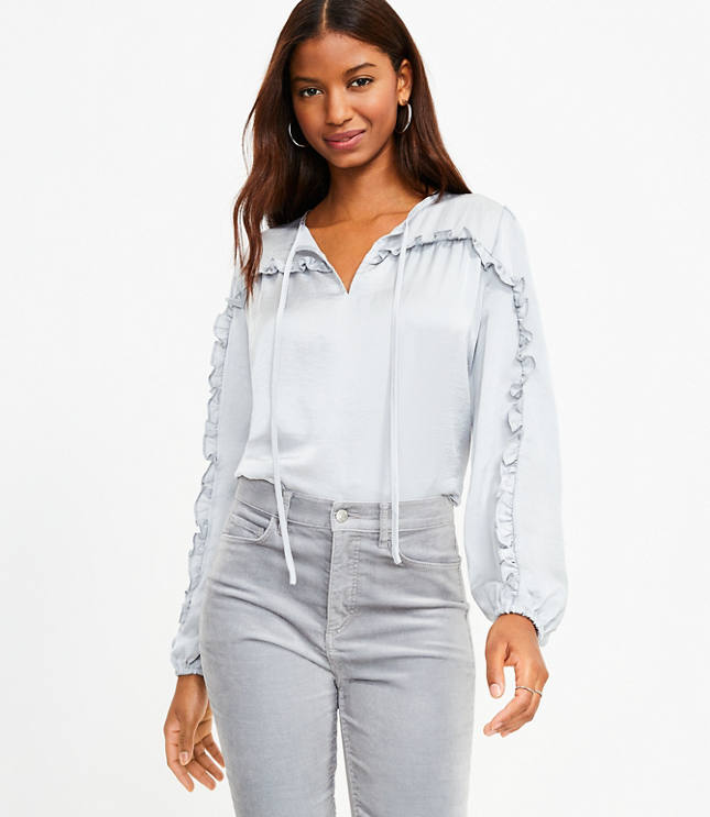 Ruffle Sleeve Mixed Media Blouse