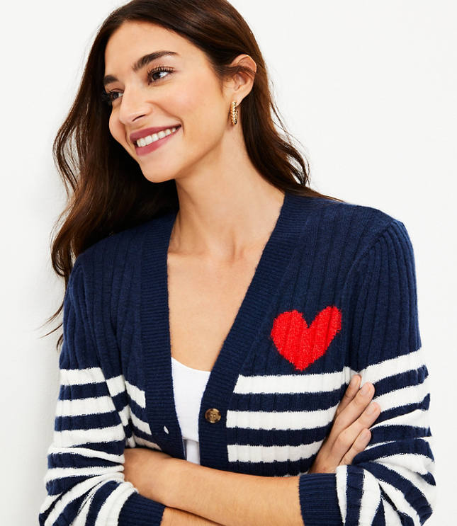 Heart Puff Sleeve V-Neck Cardigan