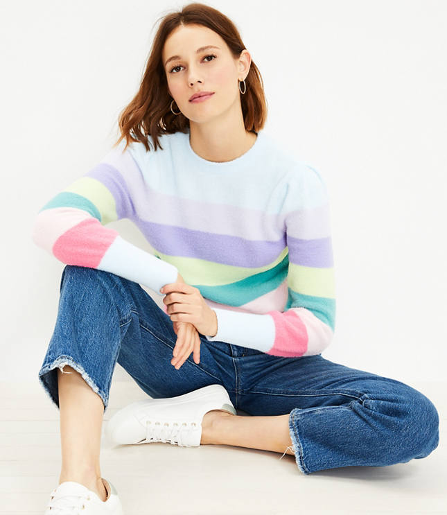 Stripe Draped Sleeve Sweater