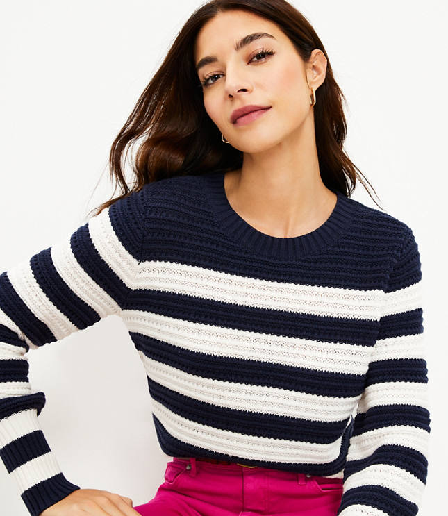 Stripe Crochet Textured Sweater