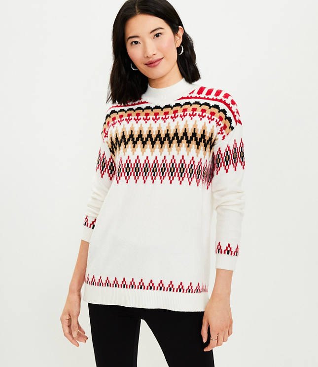 Fair Isle Mock Neck Tunic Sweater