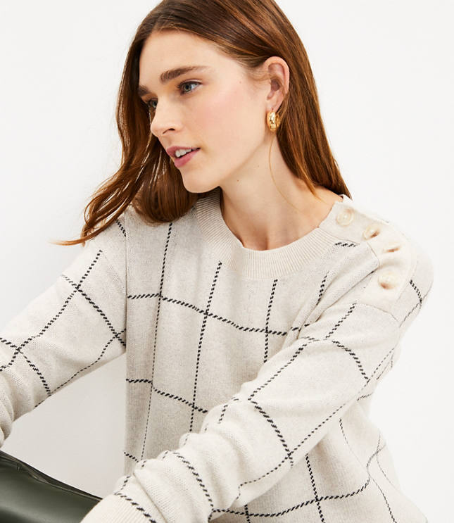 Petite Windowpane Shoulder Button Tunic Sweater
