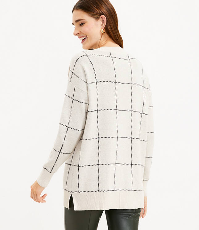 Petite Windowpane Shoulder Button Tunic Sweater