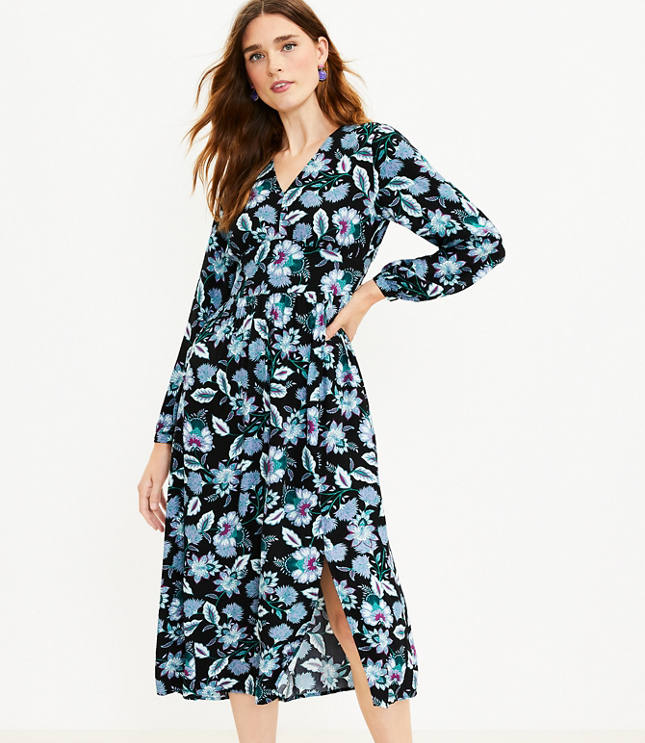 Petite Floral V-Neck Midi Dress