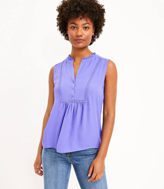 Petite Lace Trim Mixed Media Shell