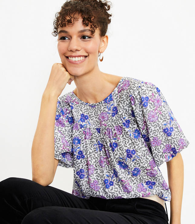 Petite Floral Shirred Yoke Top