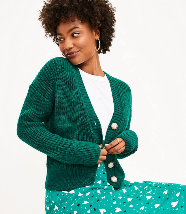 Petite Ribbed V-Neck Cardigan