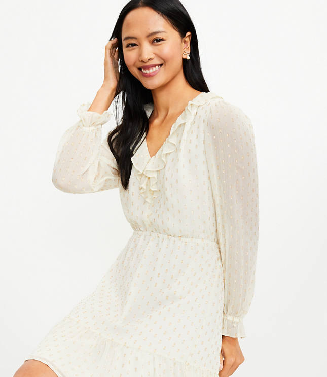 Shimmer Clip Ruffle V-Neck Dress