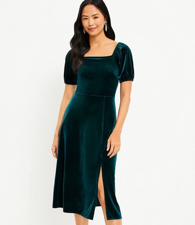 Velvet Square Neck Midi Dress