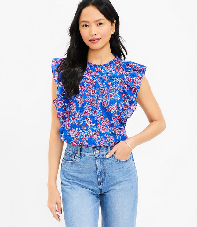 Garden Pintucked Ruffle Shell