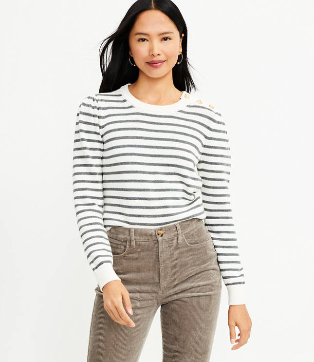 Striped Shoulder Button Sweater
