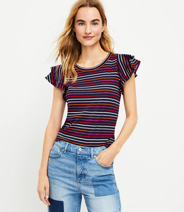Stripe Tiered Ruffle Sleeve Tee