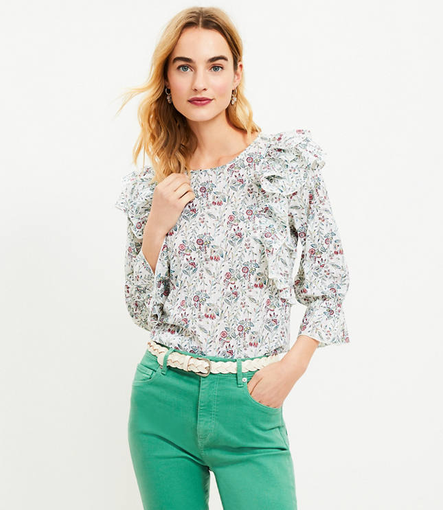 Floral Scalloped Ruffle Blouse