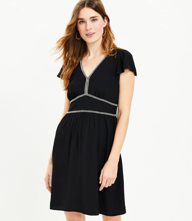 Stitched Trim Flutter V-Neck Dress