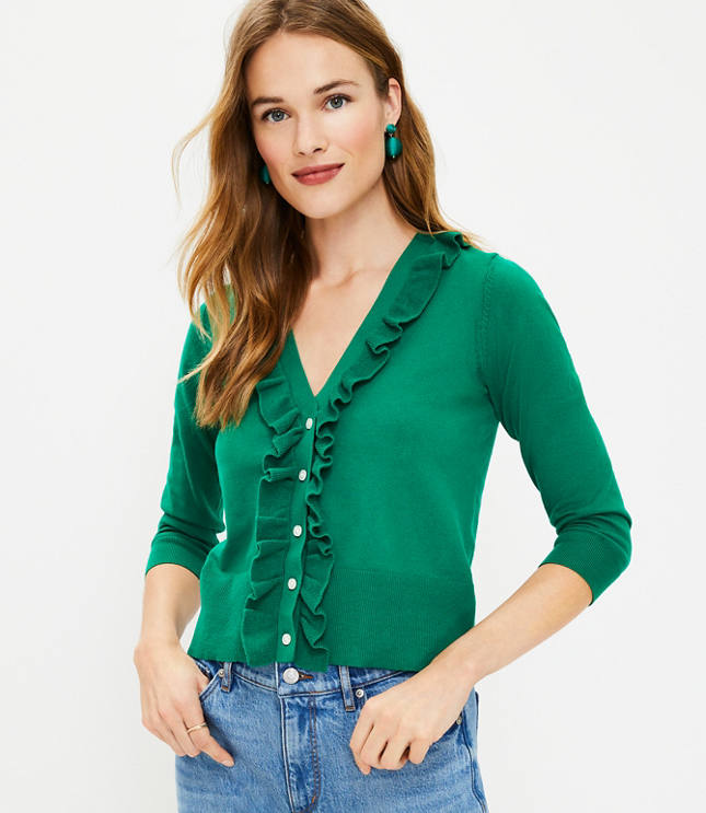 Ruffle V-Neck Cardigan