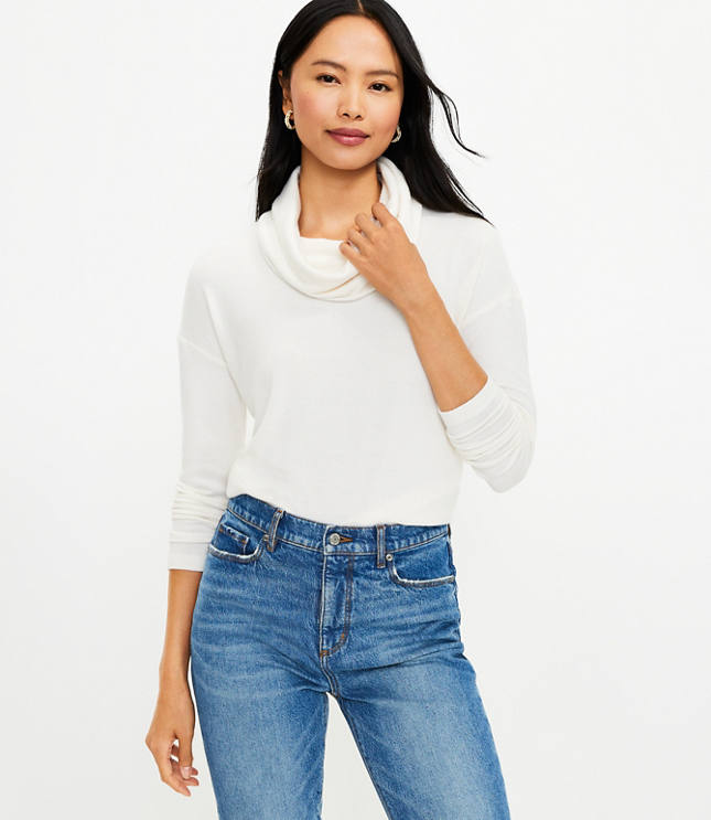 Petite Cozy Jersey Cowl Neck Top