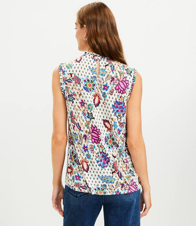 Petite Vine Cutout Ruffle Mixed Media Shell