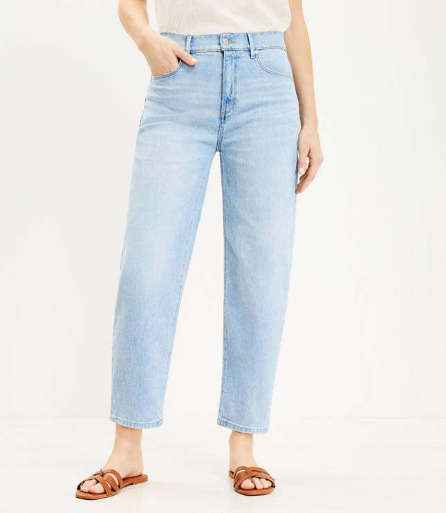 High Rise Barrel Jeans in Vivid Light Indigo Wash