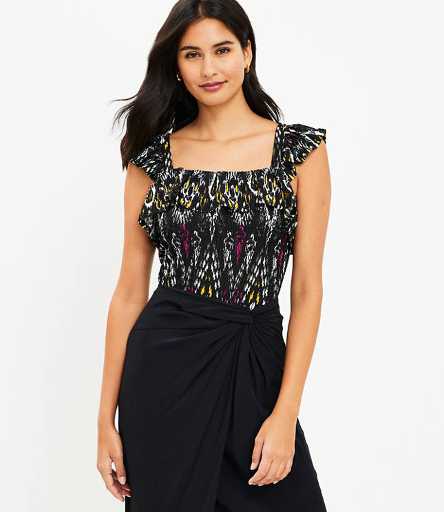 Ikat Ruffle Square Neck Tank Top