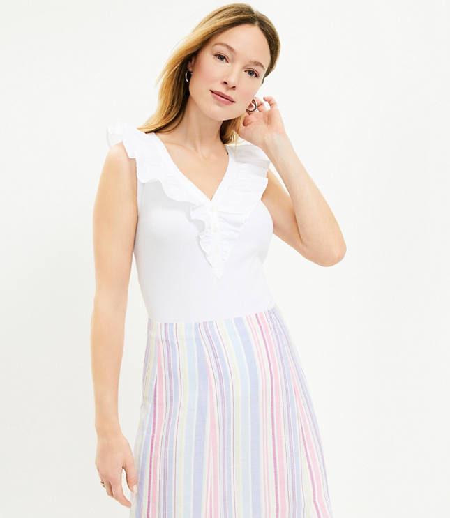 Ruffle Mixed Media V-Neck Top