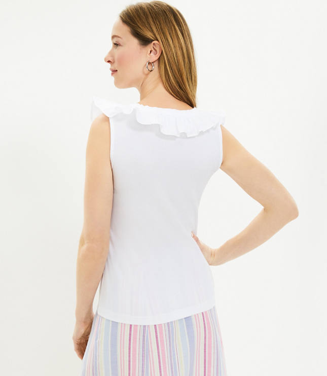 Ruffle Mixed Media V-Neck Top