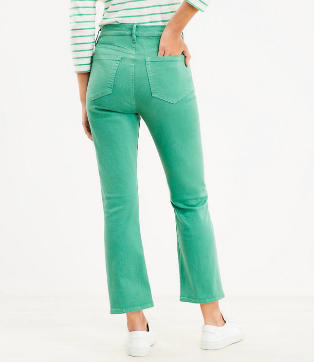 Unpicked Hem High Rise Kick Crop Jeans in Clover Green