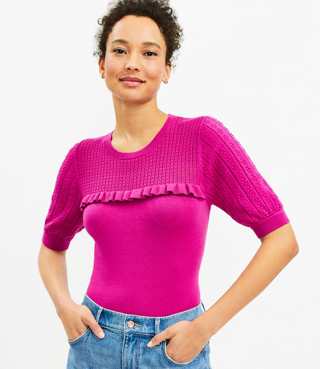 Pointelle Ruffle Sweater Tee