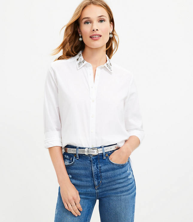 Petite Jeweled Collar Everyday Shirt