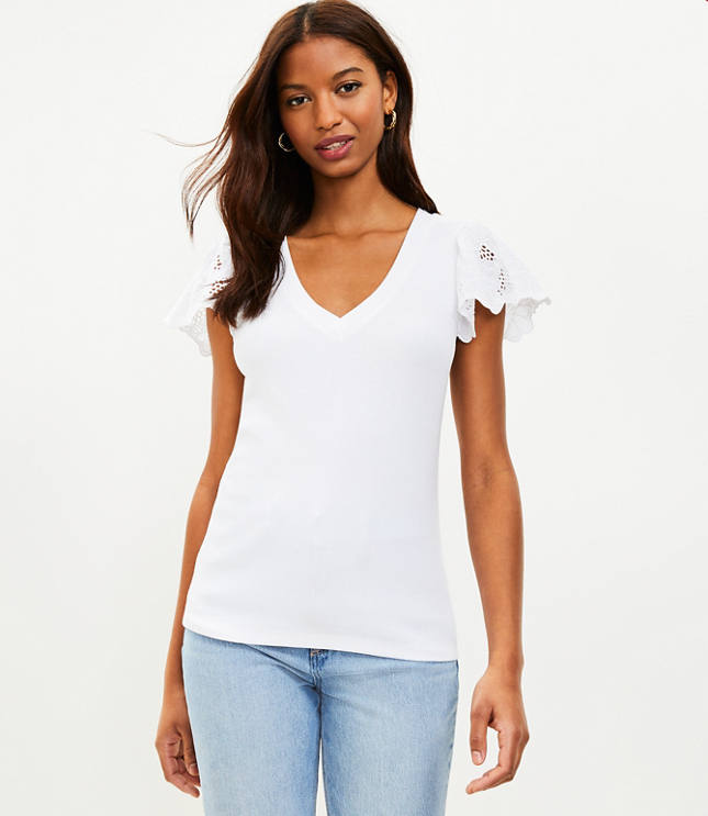 Eyelet Sleeve Mixed Media Top