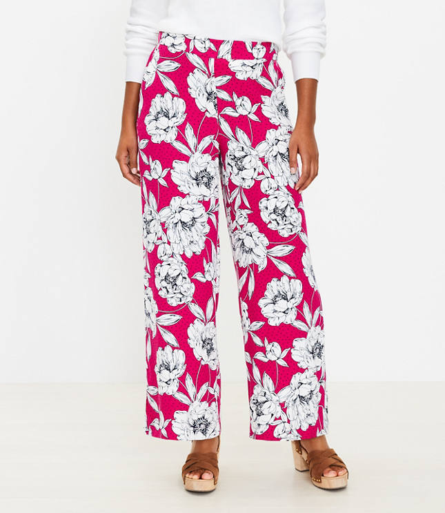 Petite Fluid Wide Leg Pants in Peony Garden
