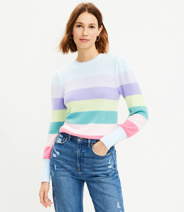 Petite Stripe Draped Sleeve Sweater