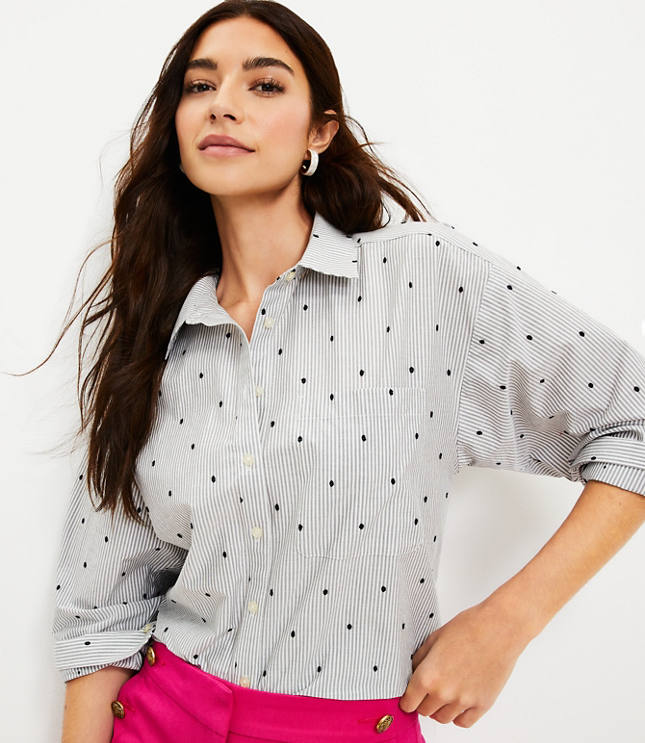 Petite Clip Stripe Oversized Everyday Shirt