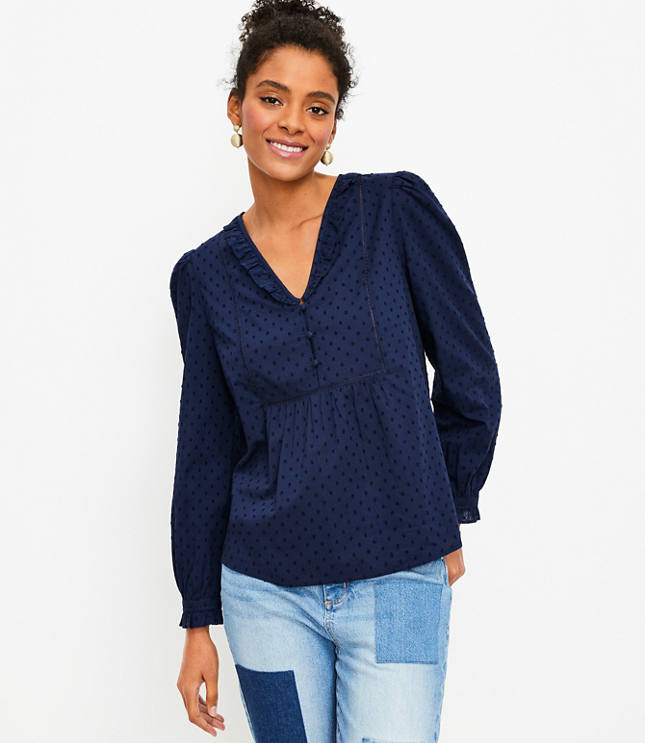 Petite Clip Ruffle Bib Blouse