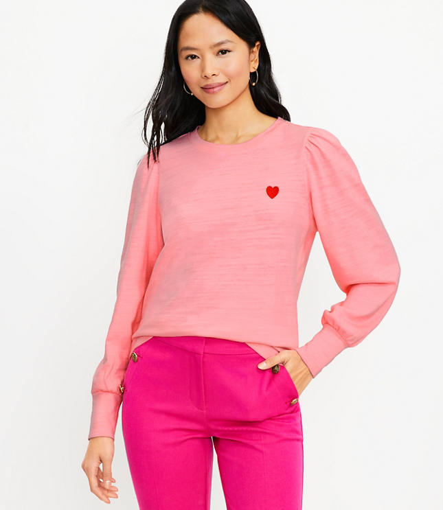 Petite Heart Puff Sleeve Sweatshirt