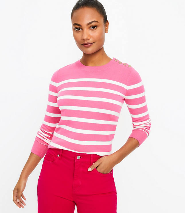 Striped Shoulder Button Sweater