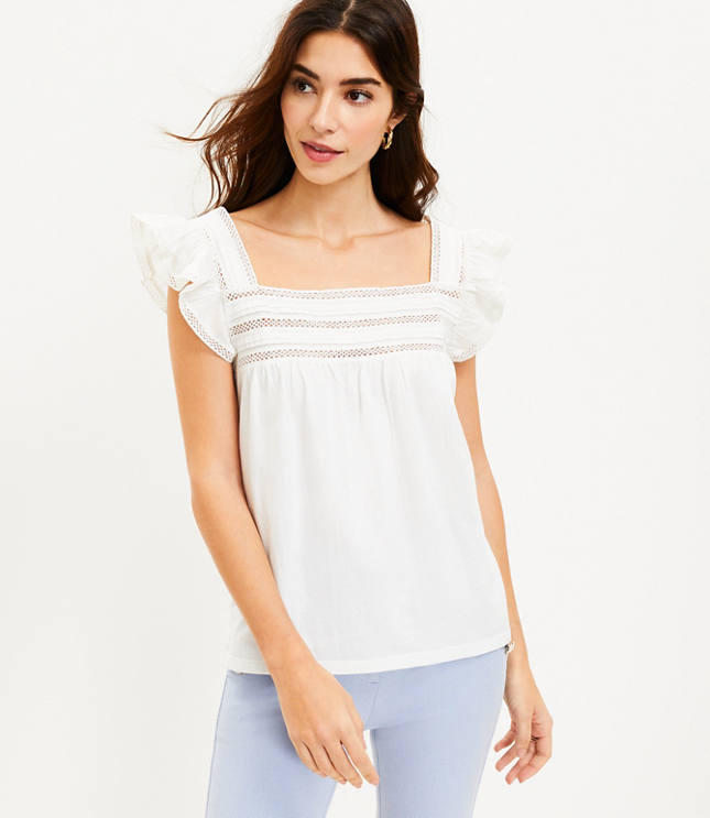 Cutout Ruffle Square Neck Top